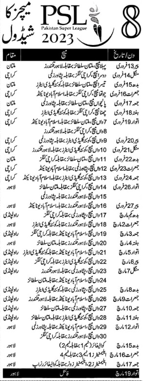 Pakistan PSL Players Names List 2023 And Schedule » Pkkharido.com